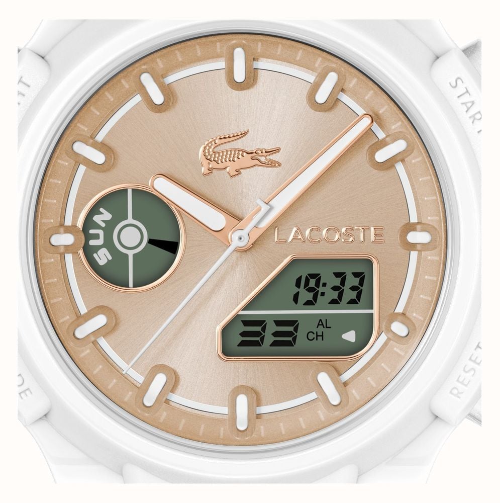 Lacoste LC33 Dual-Display Multifunction (40mm) Rose-Gold Sunray Dial / White Silicone 2001430 ...