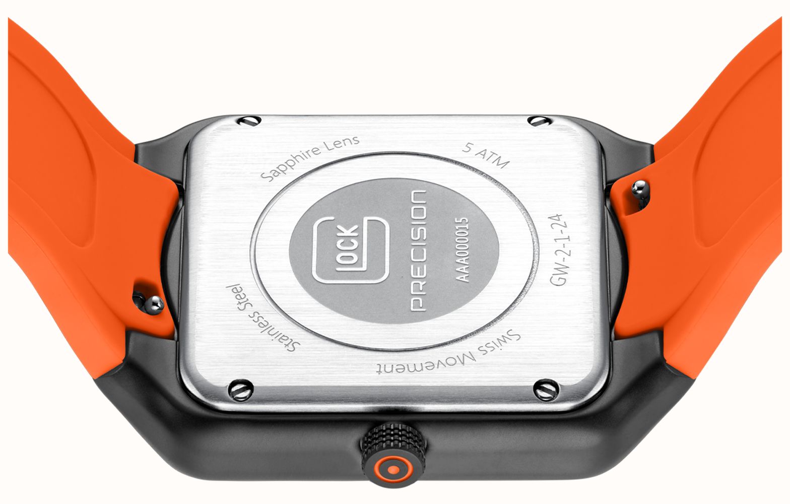 GLOCK Precision Square (38mm) Gunmetal Dial / Orange Silicone RTF Strap ...