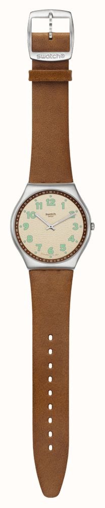 Swatch TABBY HEPCAT (42mm) Cream Dial / Brown Leather Strap SS07S135 ...