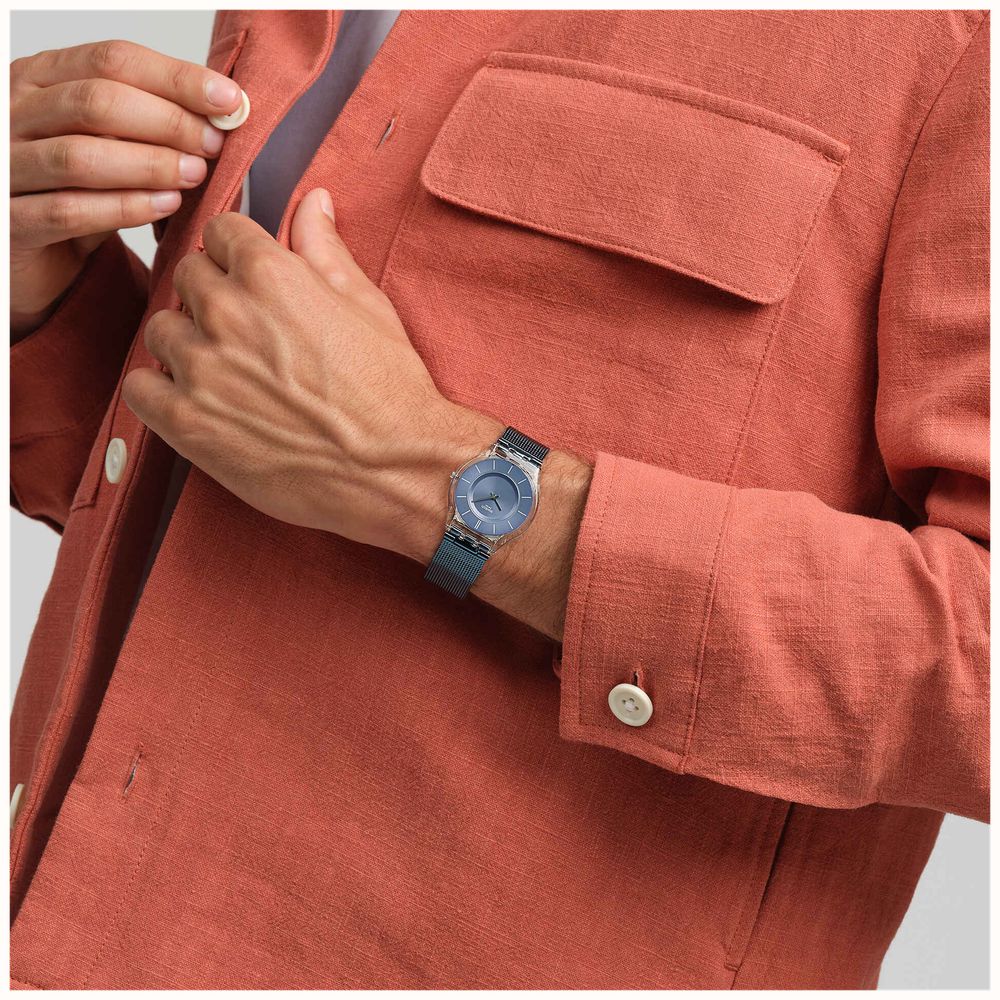 Swatch COOL SKIES (34mm) Blue Dial / Blue Stainless Steel Mesh Bracelet ...