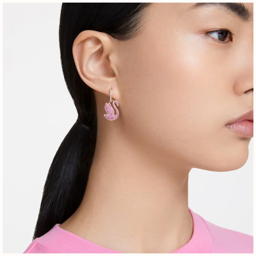 Swarovski Iconic Swan Drop Earrings Swan, Pink, Rose Gold-tone Plated ...