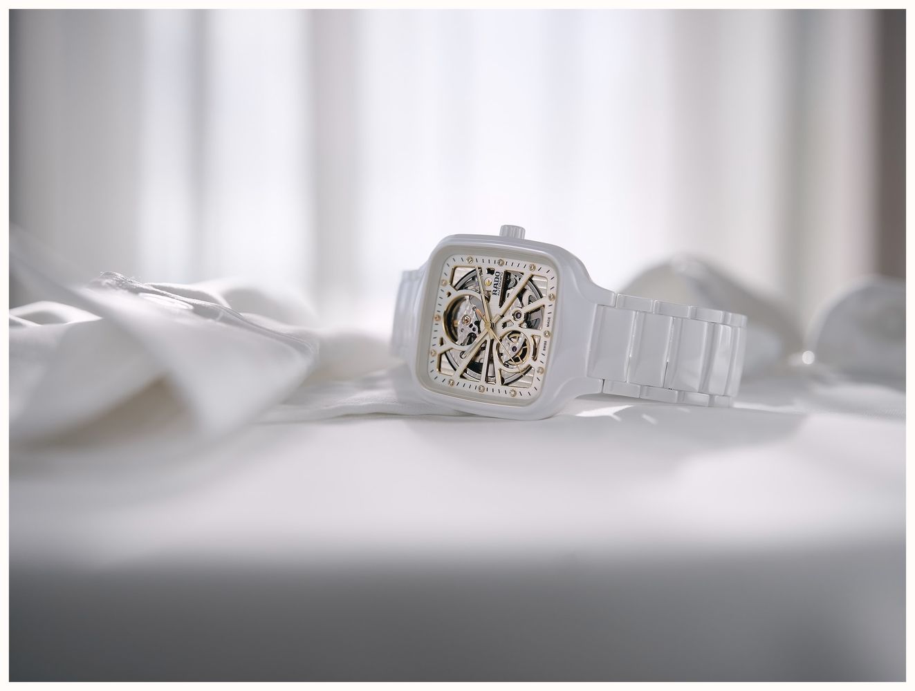 RADO True Square Automatic Open Heart Diamond (38mm) White Dial / White ...