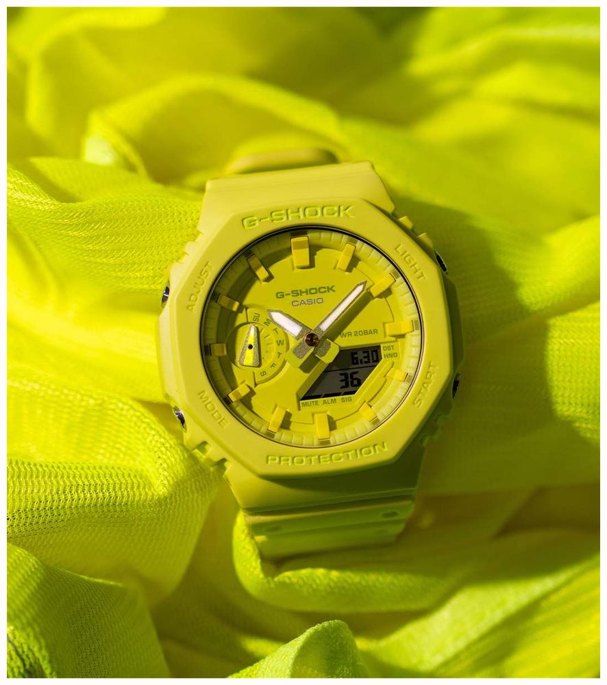 Casio G-Shock One Tone 2100 Series - Volt Yellow - Dual Display GA-2100 ...