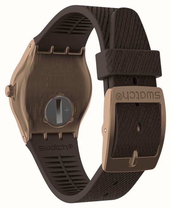 Swatch BROWNEE (33mm) Rose Gold Dial / Brown Silicone Strap YLG701 ...