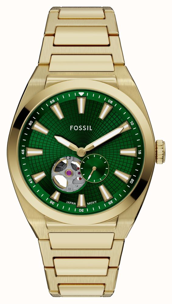 Fossil Men's Everett Automatic (42mm) Textured Green Dial / Gold-Tone ...