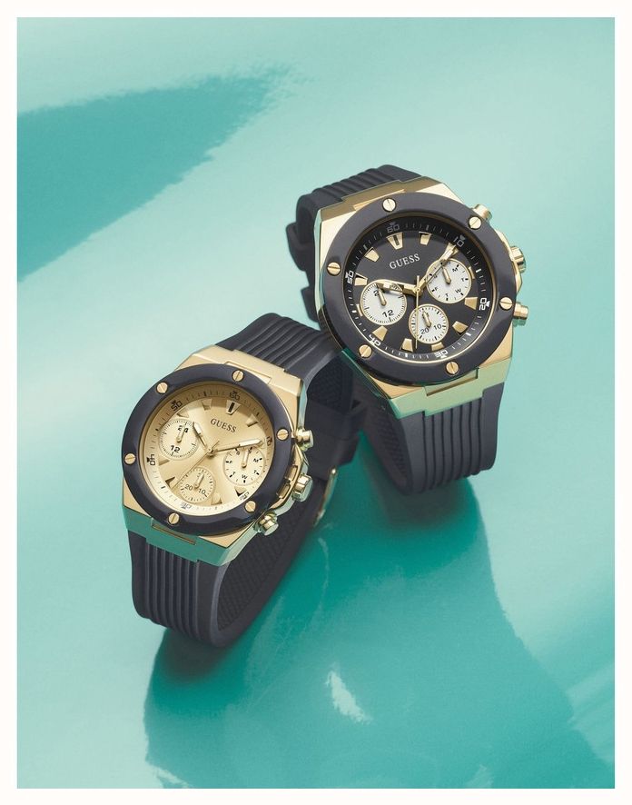 Guess | Women's Athena | Black Rubber Strap | Gold Dial | GW0030L2 ...