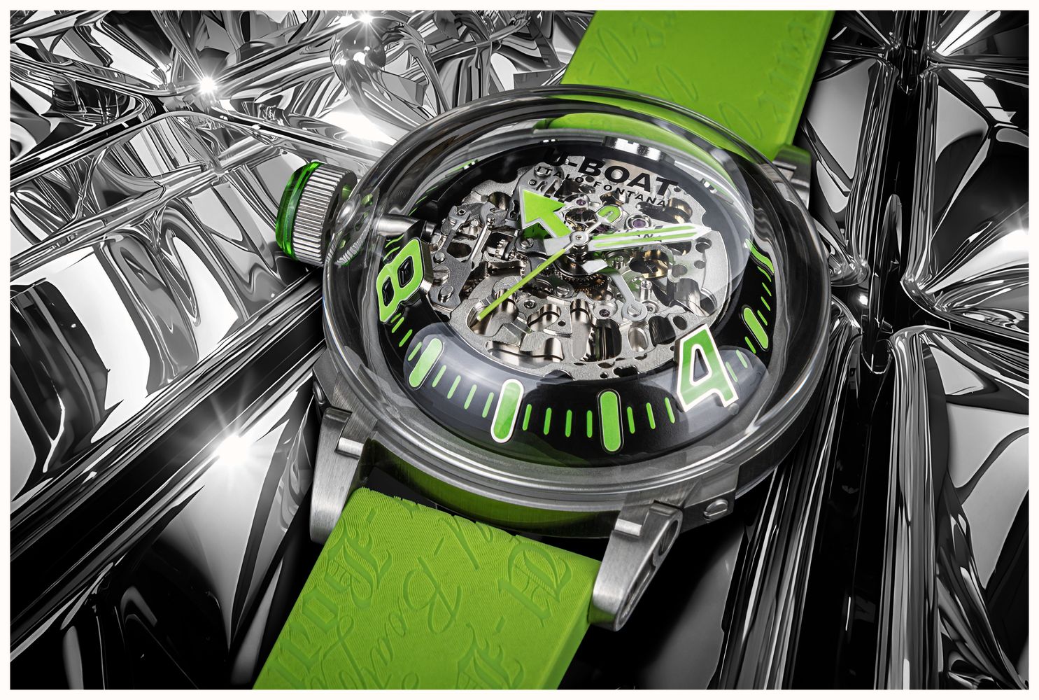 U-Boat U-65 Automatic SS (44mm) Skeleton Dial / Green Silicone Strap ...