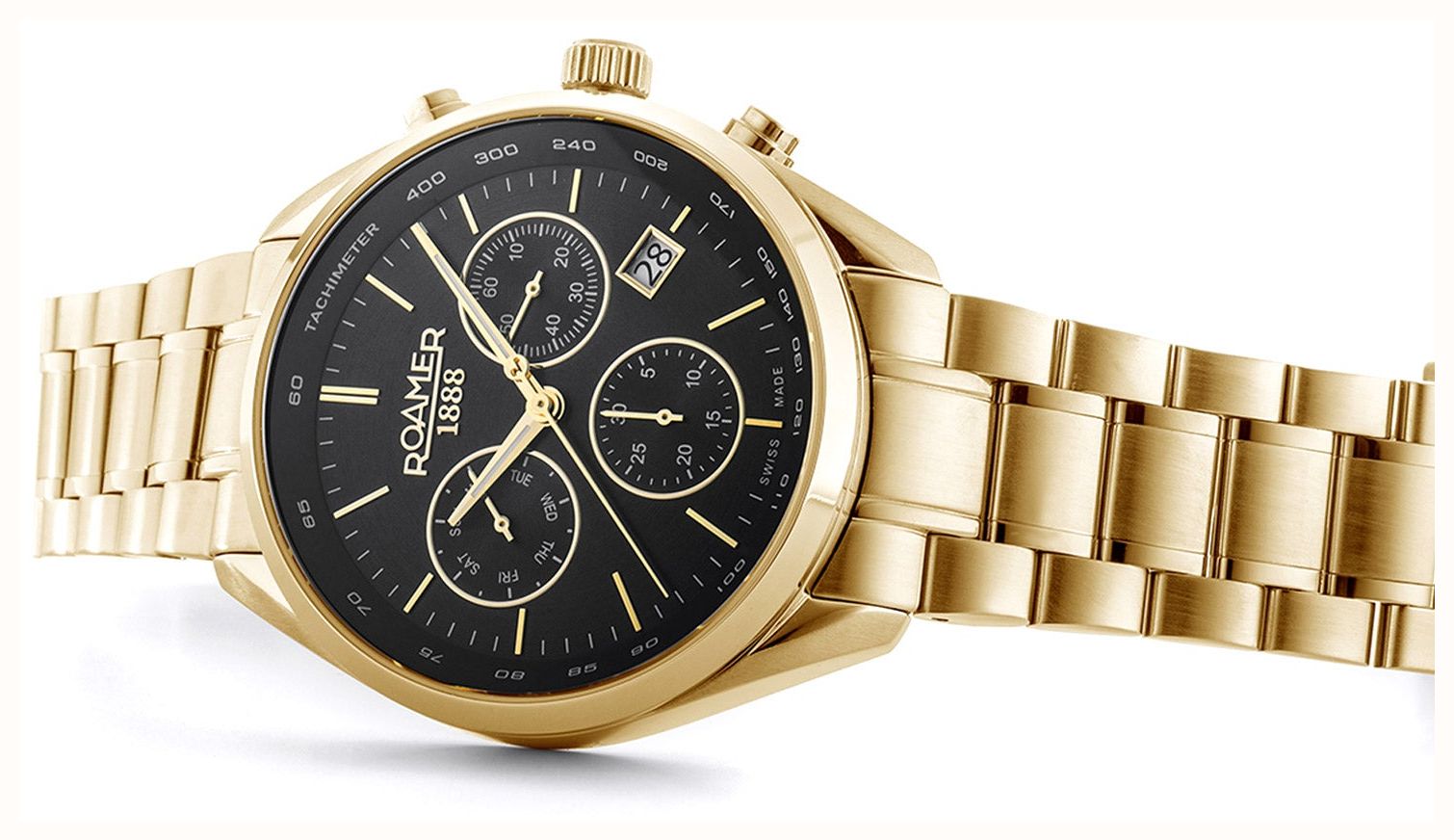 Roamer Pro Chrono Quartz (43.5mm) Black Dial / Gold PVD Stainless Steel ...