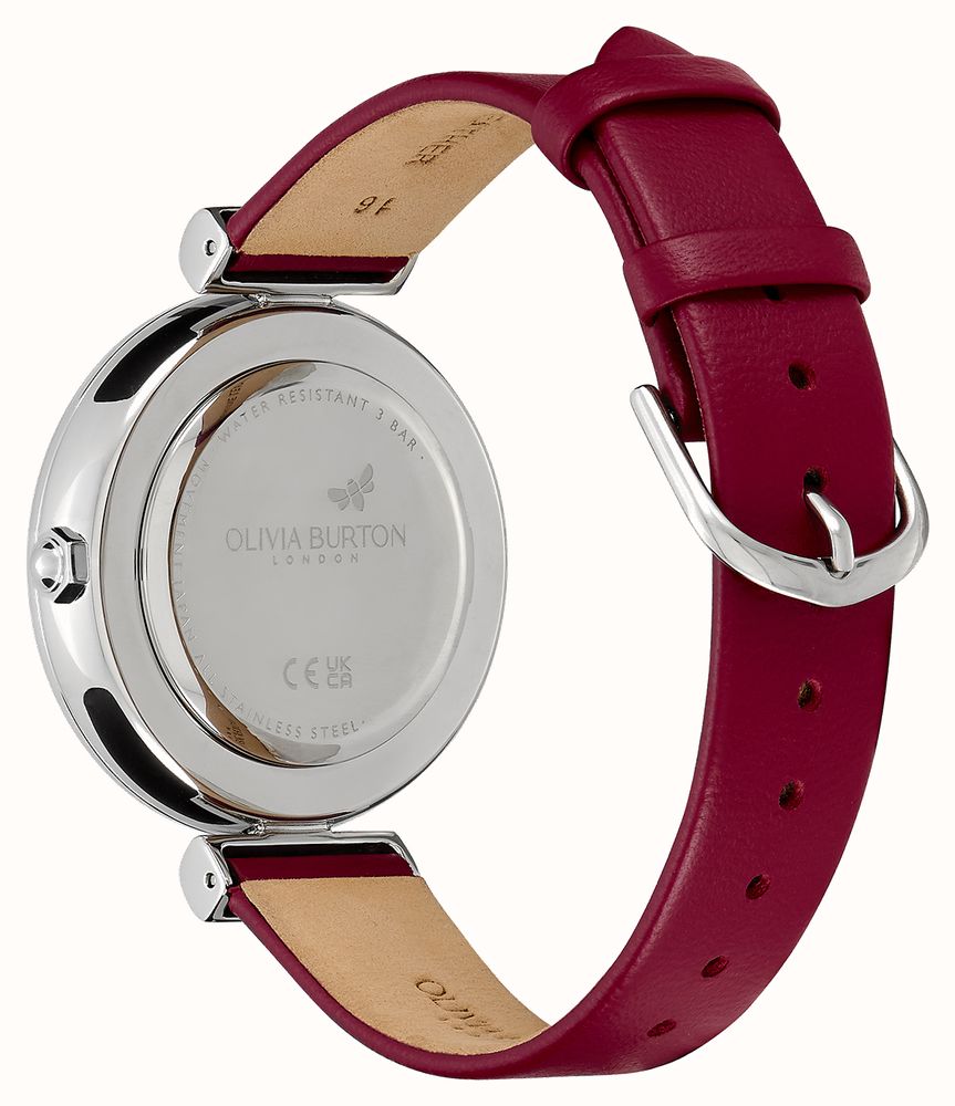 Olivia Burton Minima Bee (36mm) Silver Dial / Red Leather Strap ...