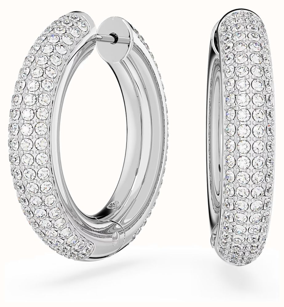 Swarovski Dextera Hoop Earrings | Rhodium Plated | White Crystals ...