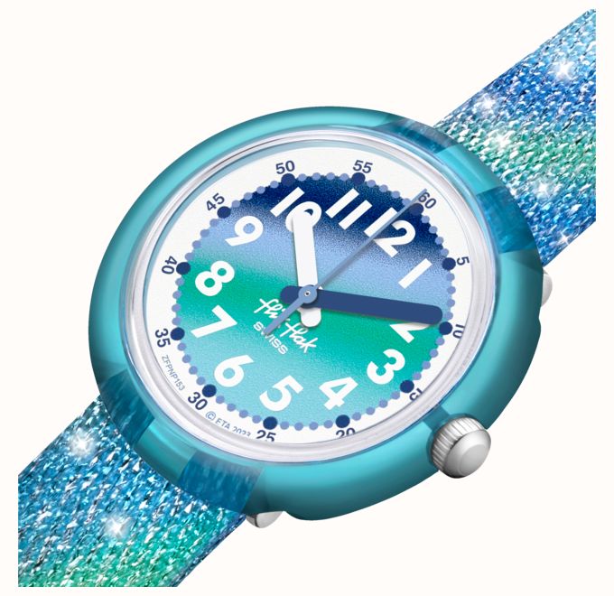 Flik Flak FROZEN RAINBOW (31.85mm) Blue Gradient Dial / Blue Green ...