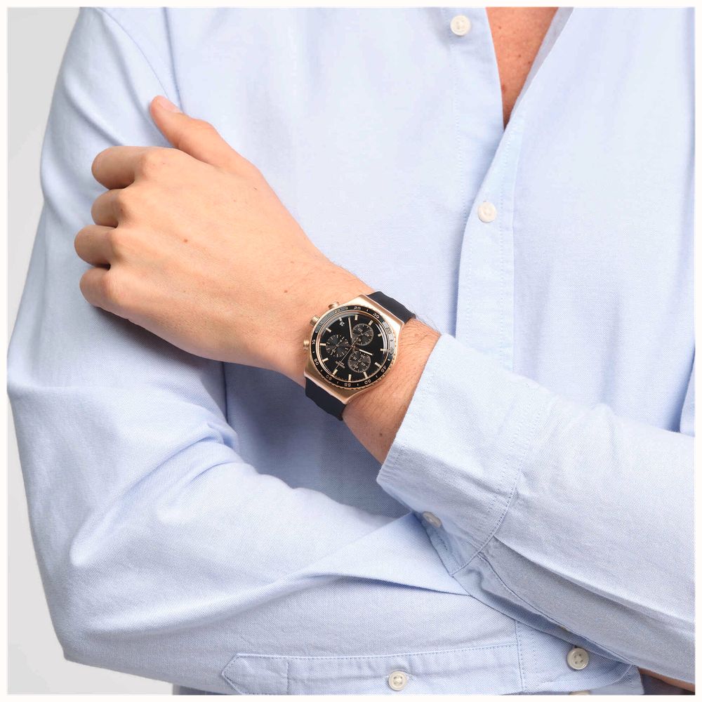 Swatch STAIN SHEEN (43mm) Black Chronograph Dial / Black Rubber Strap ...