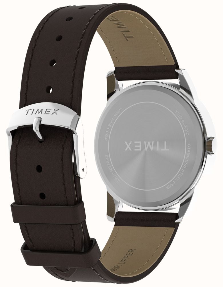 Timex Mens Easy Reader Classic | Brown Leather Strap | White Dial ...