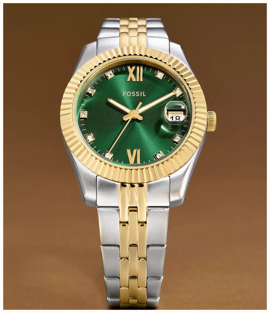 Fossil Women's Scarlette (33mm) Green Sunray Dial / Two-Tone Stainless ...