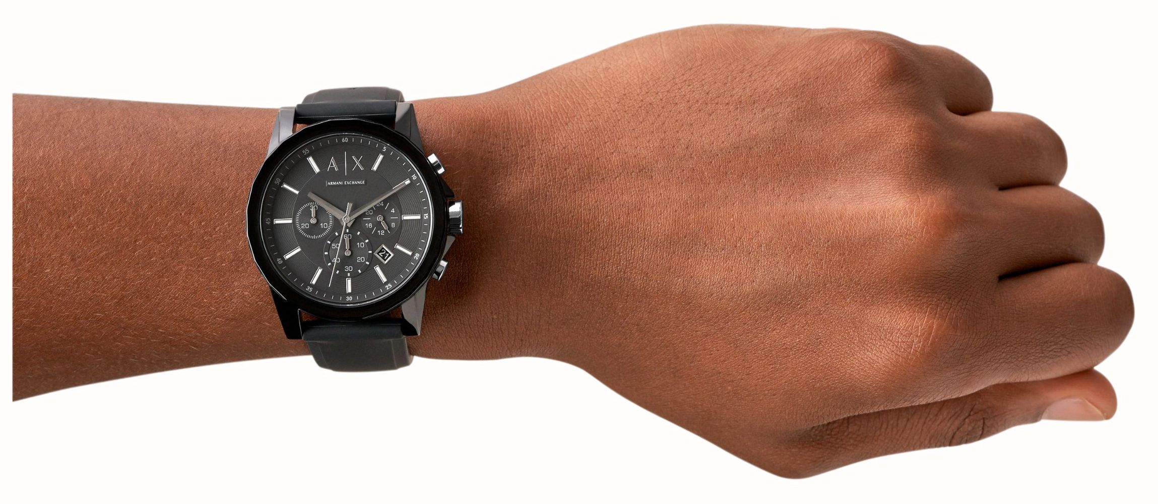 Armani Exchange Men's Black Chronograph Dial | Black Silicone Strap ...