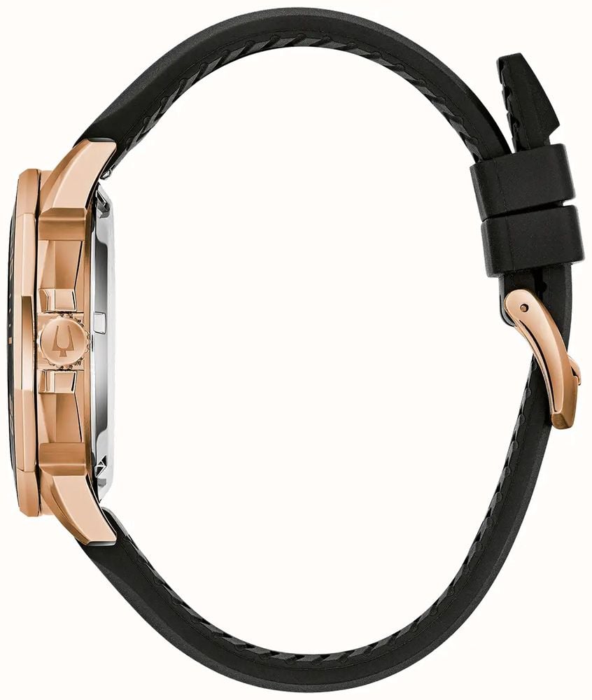 Bulova Marine Star Quartz (43mm) Brown Patterned Dial / Black Rubber ...