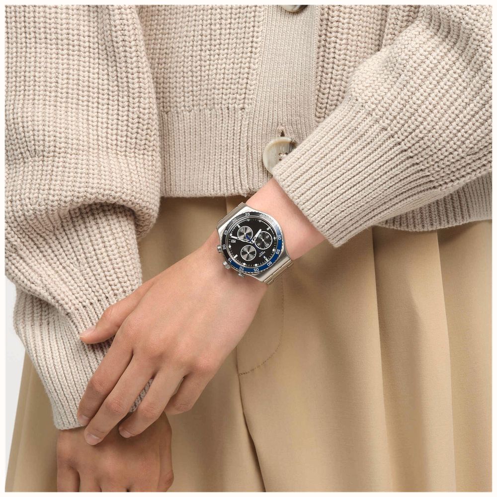 Swatch Dark Blue Irony Black Dial / Stainless Steel Bracelet YVS507G ...