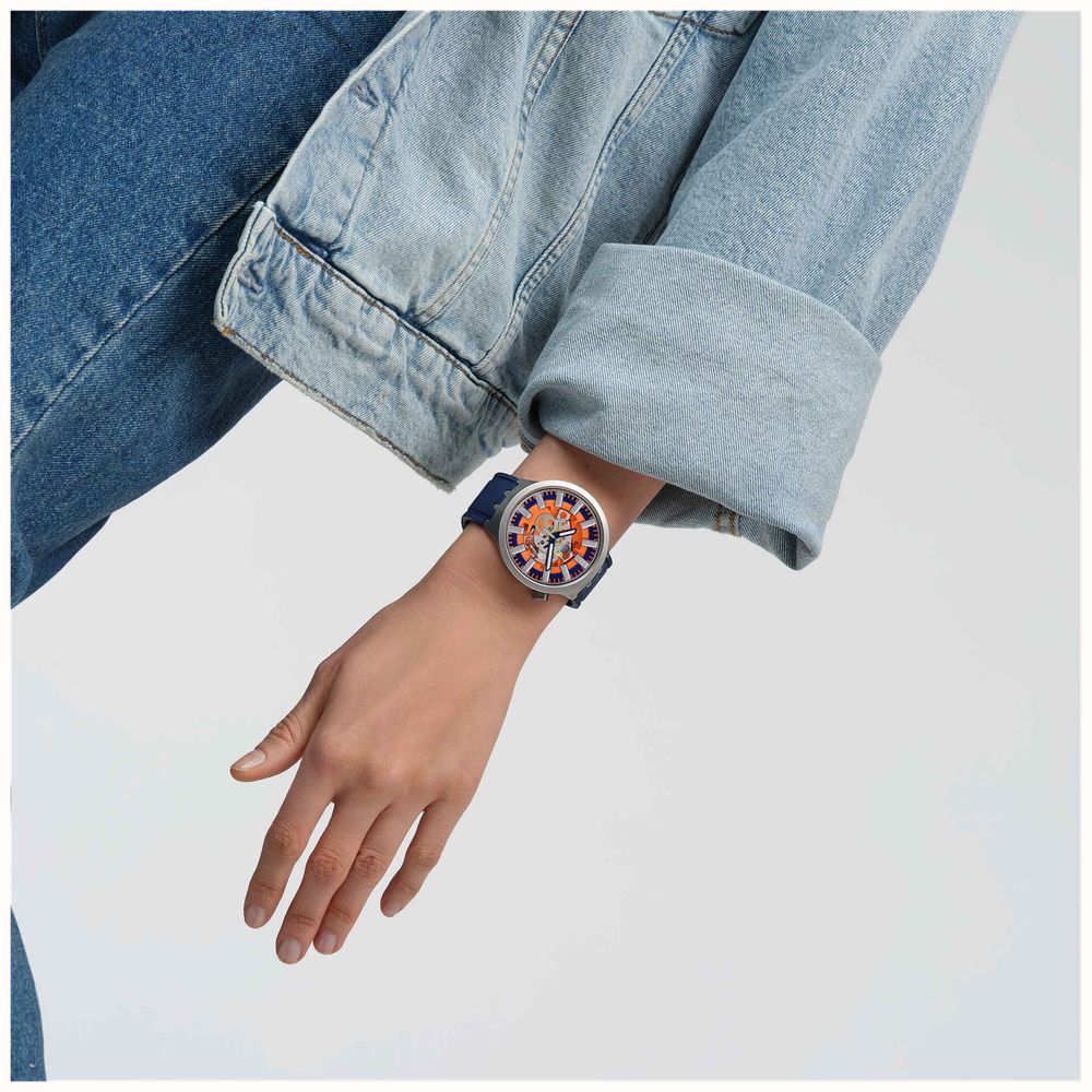 Swatch ORANGE IN THE WORKS (47mm) Blue Open Dial / Blue Rubber Strap ...
