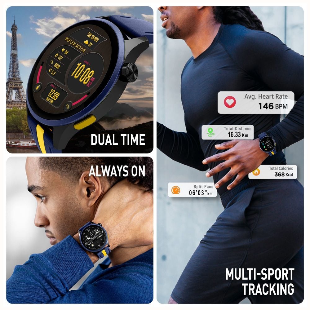 Reflex Active Series 54 AMOLED GPS Smart Calling Watch - Blue & Yellow ...