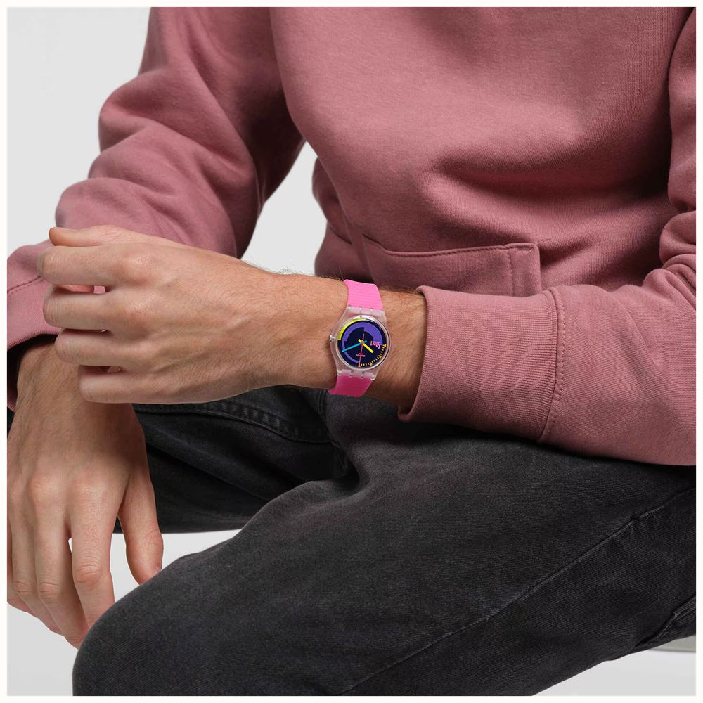 Swatch NEON PINK PODIUM (34mm) Multi-Coloured Dial / Transparent Matte ...