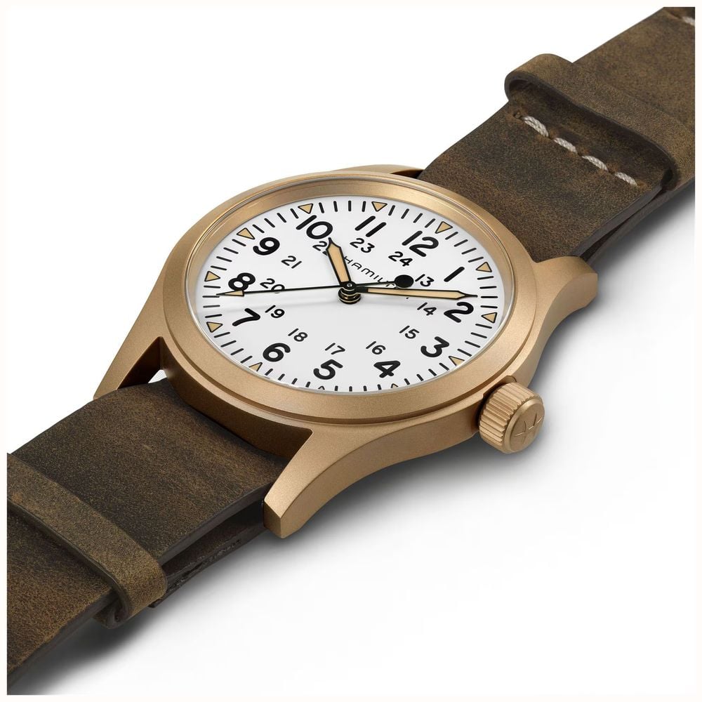 Hamilton Khaki Field Mechanical Bronze (38mm) White Dial / Brown ...