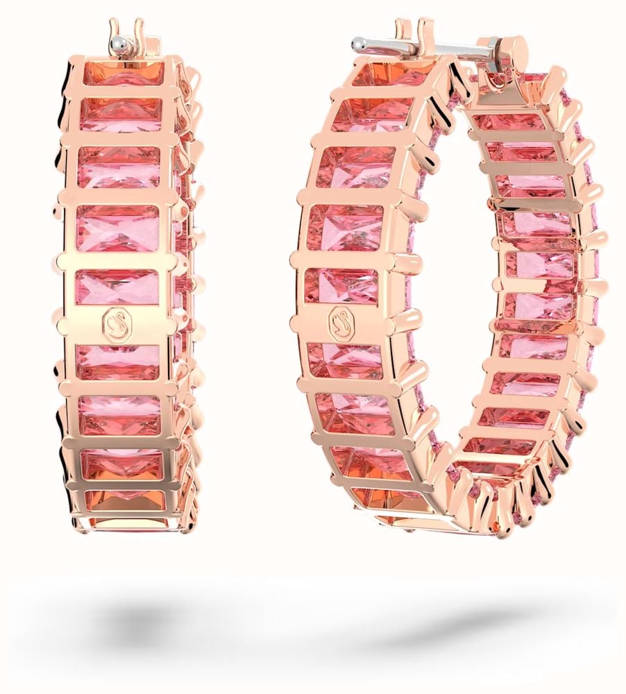 Swarovski Matrix Hoop Earrings | Rose Gold-Tone Plated | Pink Crystals ...