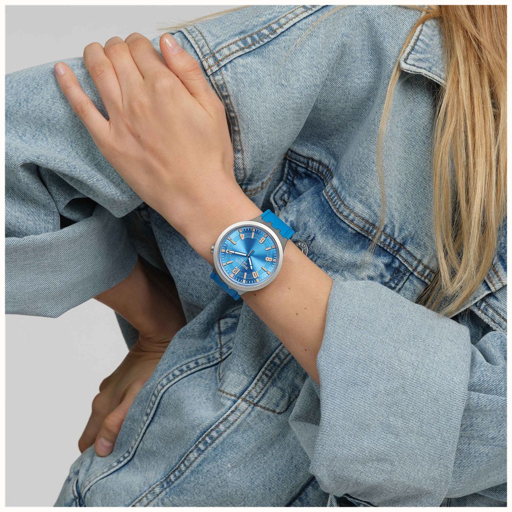 Swatch BLUE IN THE WORKS (47mm) Blue Dial / Blue Rubber Strap SB07S115 ...