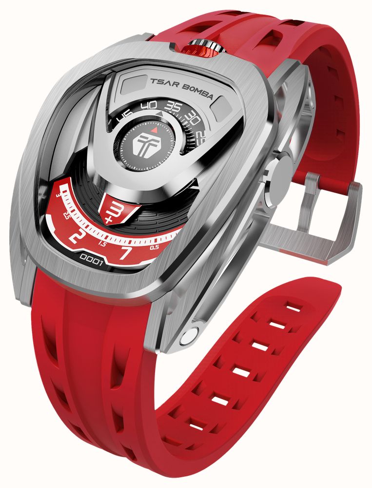 TSAR BOMBA Reactor Series Automatic (44mm) Silver & Red Dial / Red FKM ...