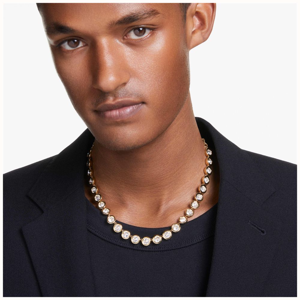 Swarovski Imber Tennis Necklace Round-Cut White Crystals Gold-Tone ...