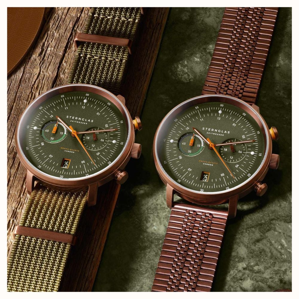 STERNGLAS Hamburg Mecha-Quartz Chronograph (42mm) Dark Green Dial ...