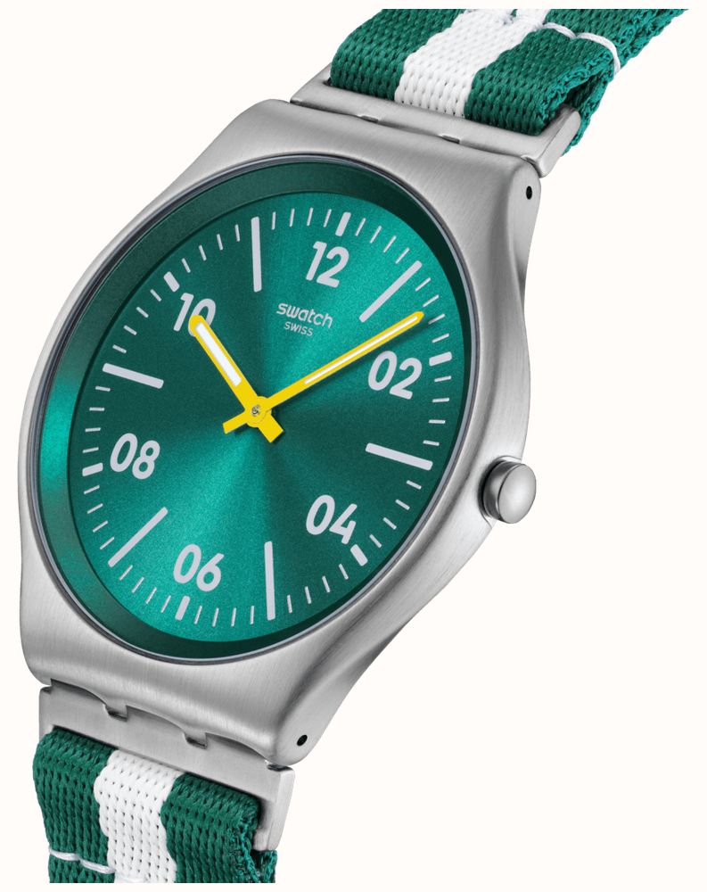 Swatch CASUAL STRIPE (42mm) Green Sun-Brushed Dial / Green & White ...