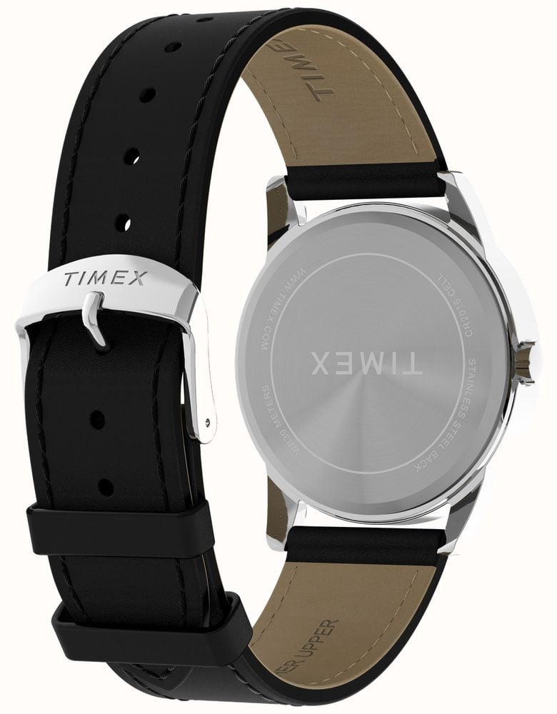 Timex Mens Easy Reader Classic | Black Leather Strap | Black Dial ...