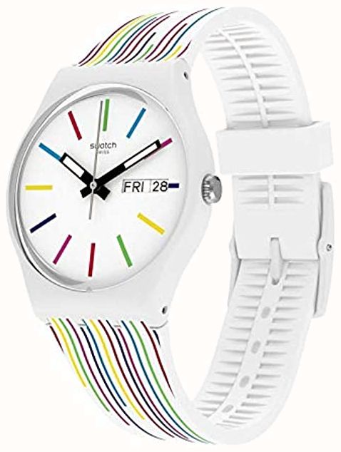 Swatch Day Date Silicone Strap White Samba GW712 - First Class Watches™