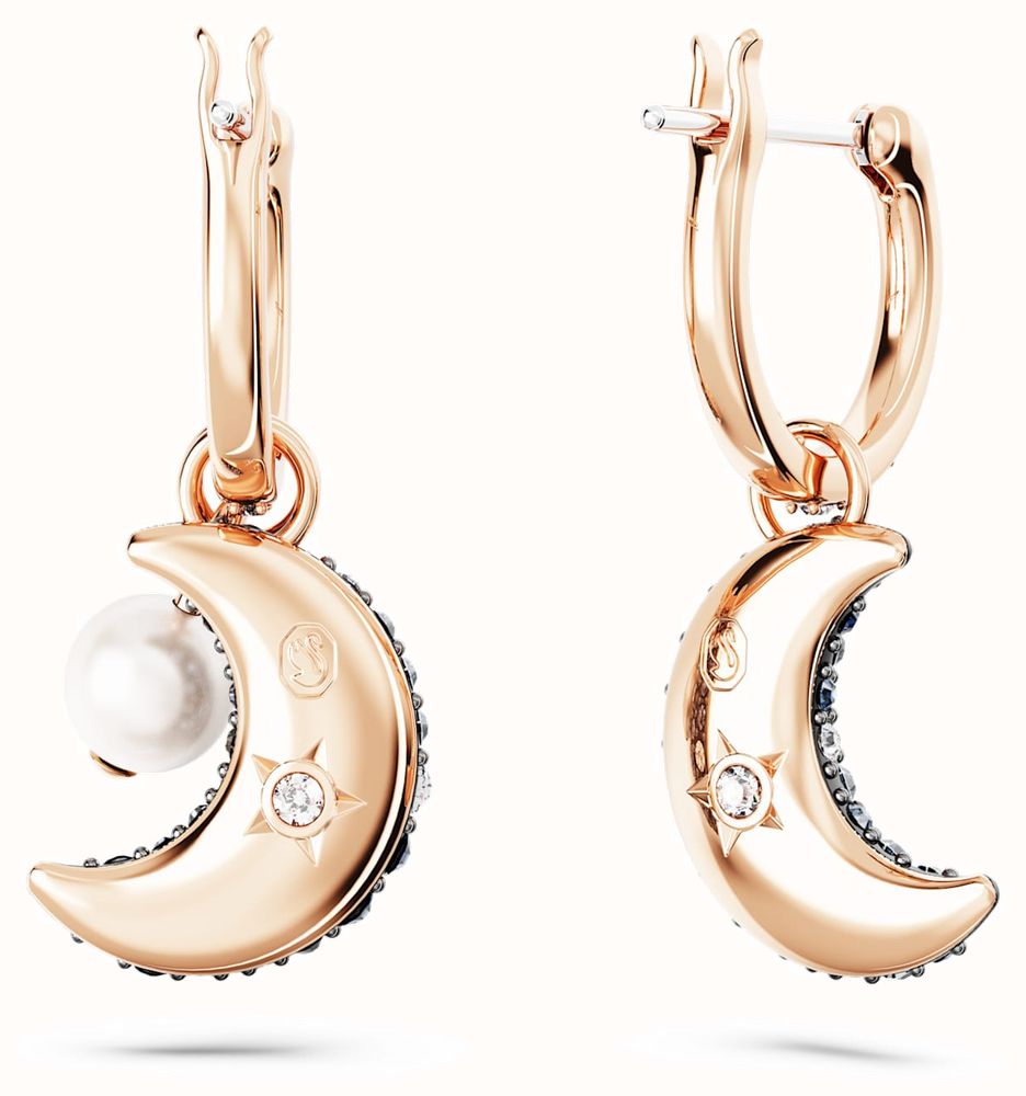 Swarovski Luna Asymmetrical Drop Earrings Rose Gold-Tone Plated Blue ...