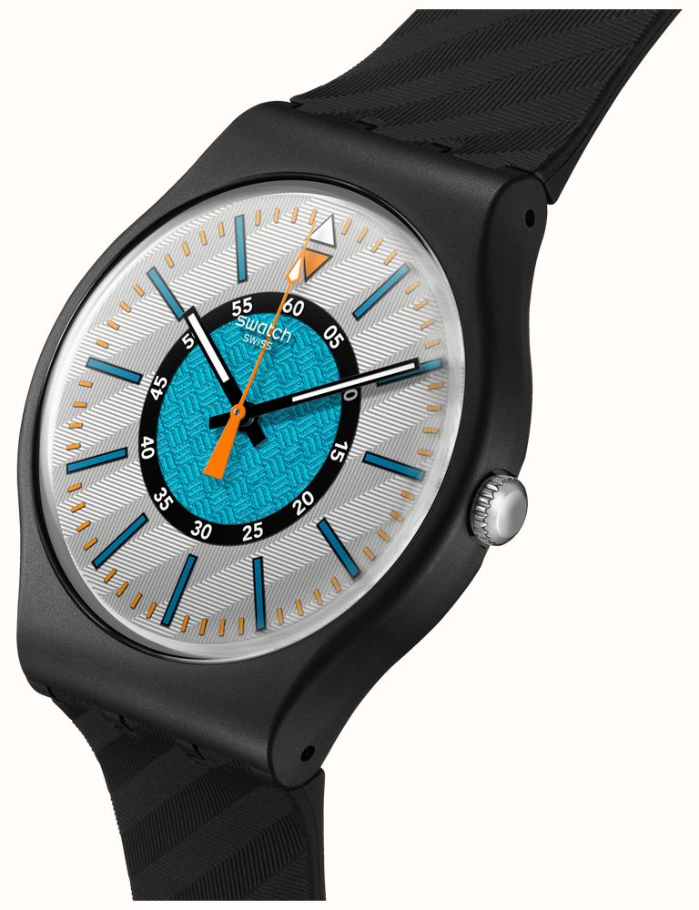 Swatch GOOD TO GORP (41mm) Silver & Blue Dial / Black Silicone Strap ...