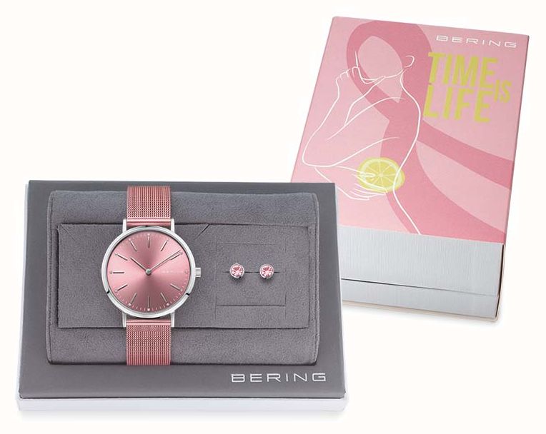 Bering Women's Charity Gift Set (34mm) Pink Dial / Pink Steel Mesh ...