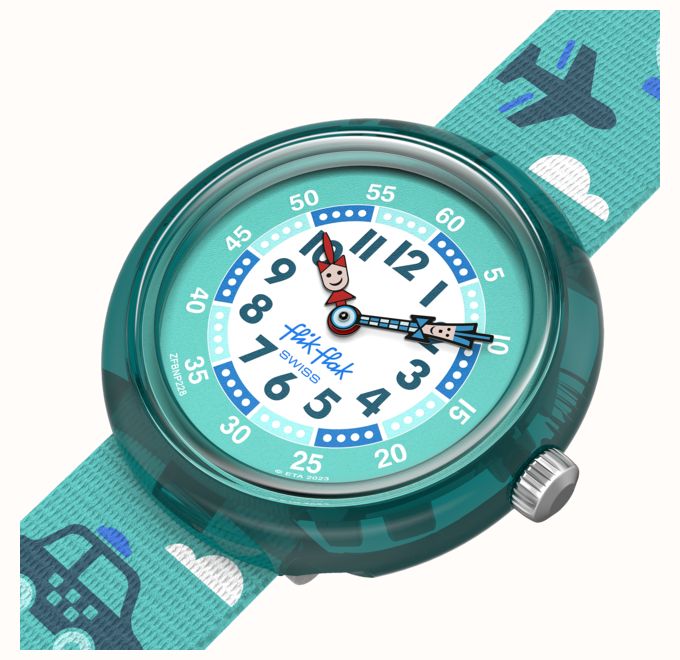 Flik Flak Time To Move (31.85mm) White And Green Dial / Green Recycled ...