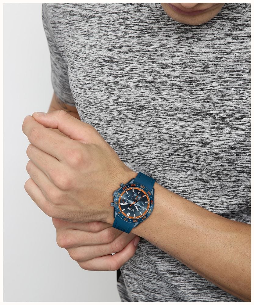 BOSS Men's Runner (43mm) Blue Chronograph Dial / Blue Silicone Strap ...