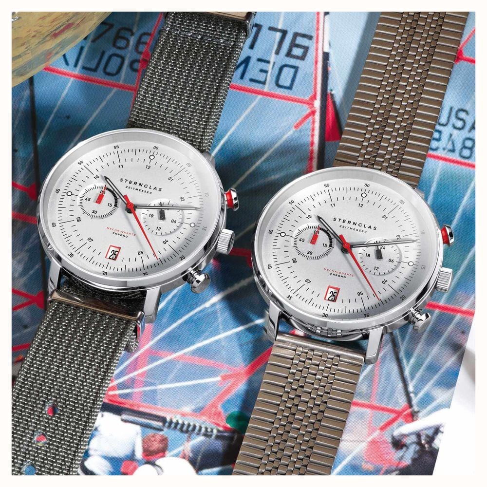 STERNGLAS Hamburg Mecha-Quartz Chronograph (42mm) Silver Dial / Field ...